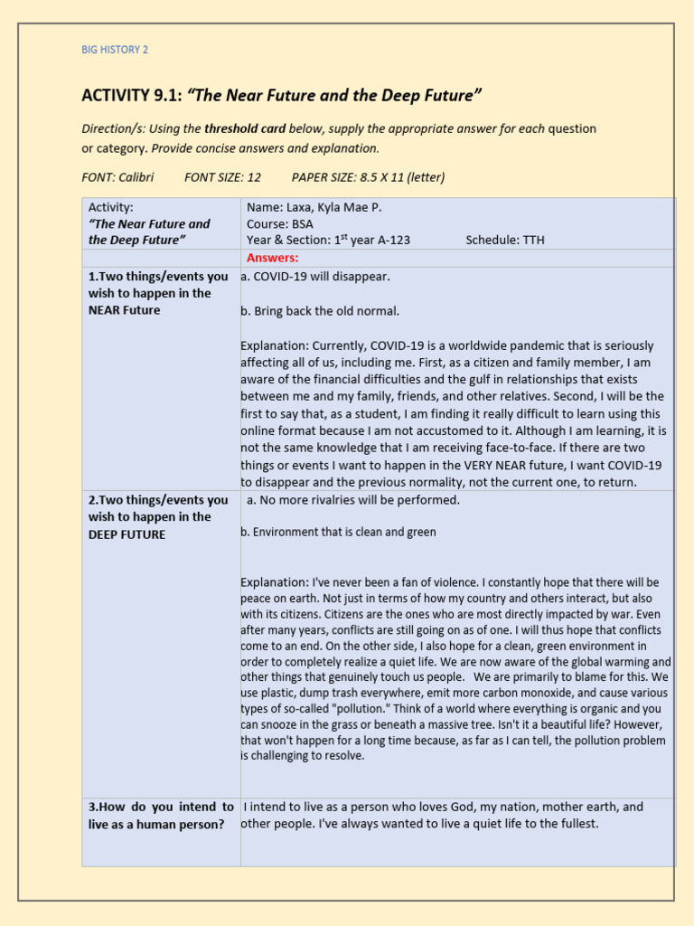 Activity 9.1 - The Near Future and The Deep Future | PDF