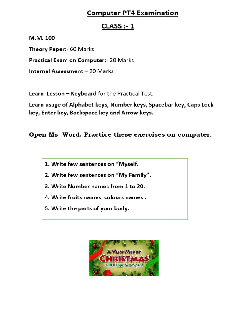 Computer Practical Test Class - 1 | PDF