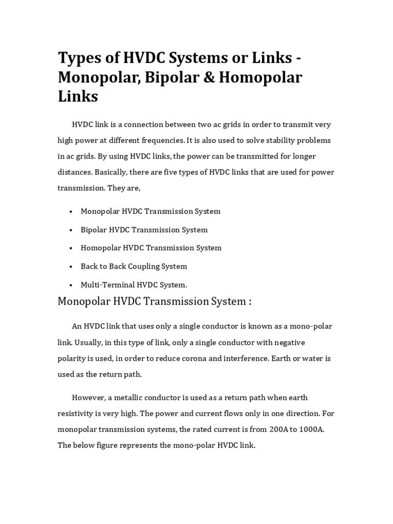 Types of HVDC Systems or Links | PDF | High Voltage Direct Current ...