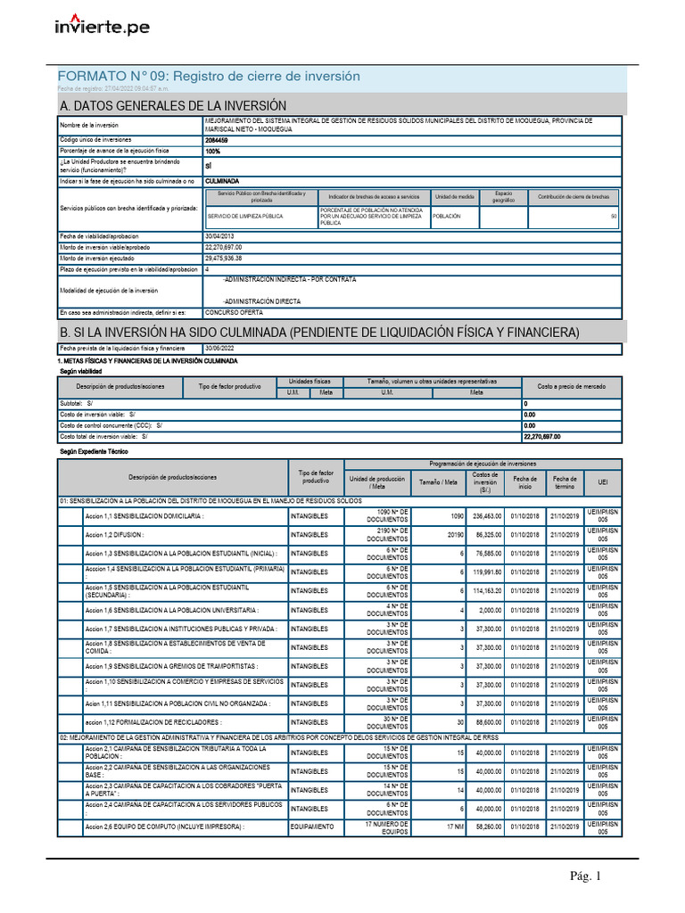 FORMATO #09 Registro de Cierre de Inversión | PDF | Finanzas y dinero