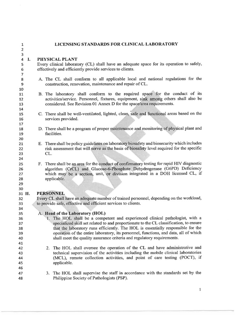 Licensing Standards For Clinical Laboratory | PDF