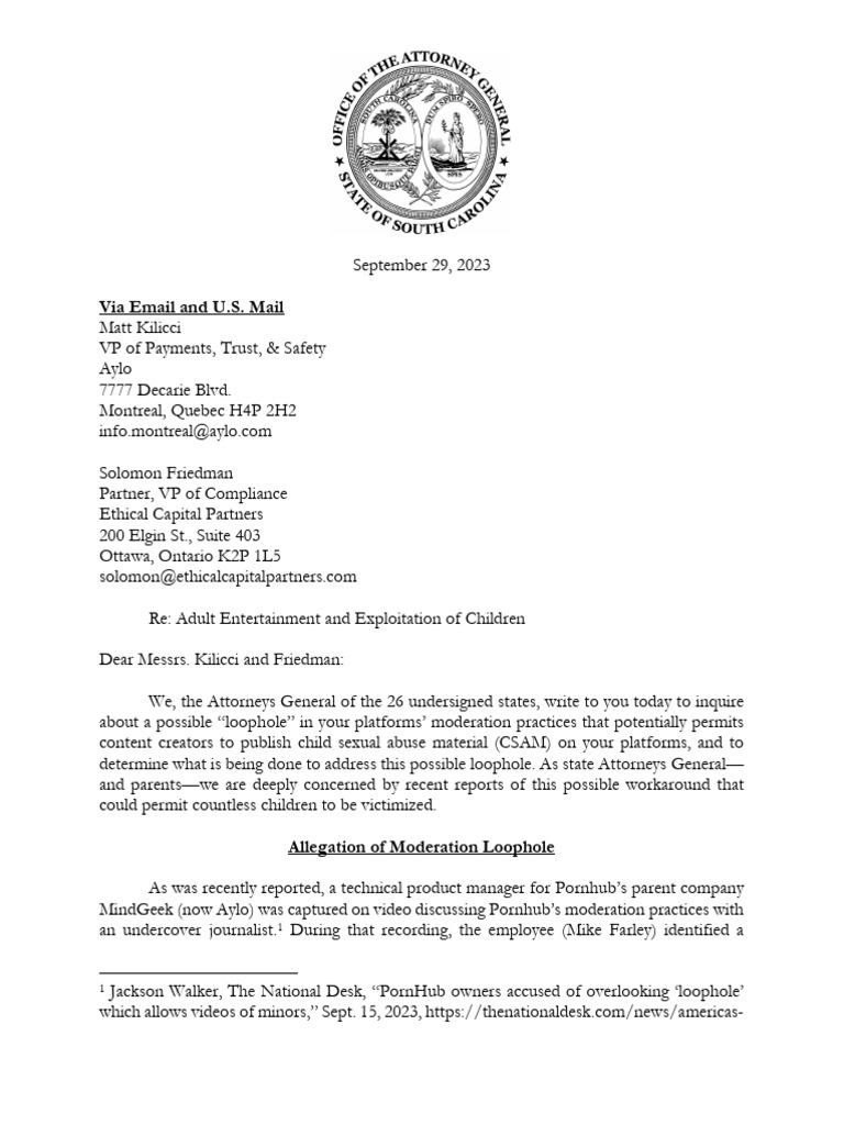 Attorneys General Letter To Aylo and Ecp Loophole in Content Moderation ...