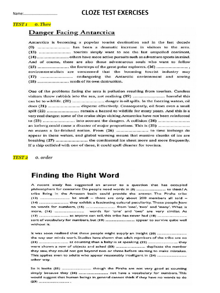 Cloze Test Exercises | PDF