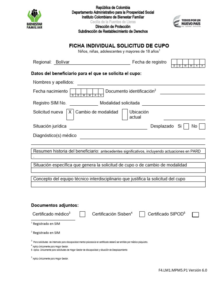 Ficha de Solicitud de Cupo HS | PDF