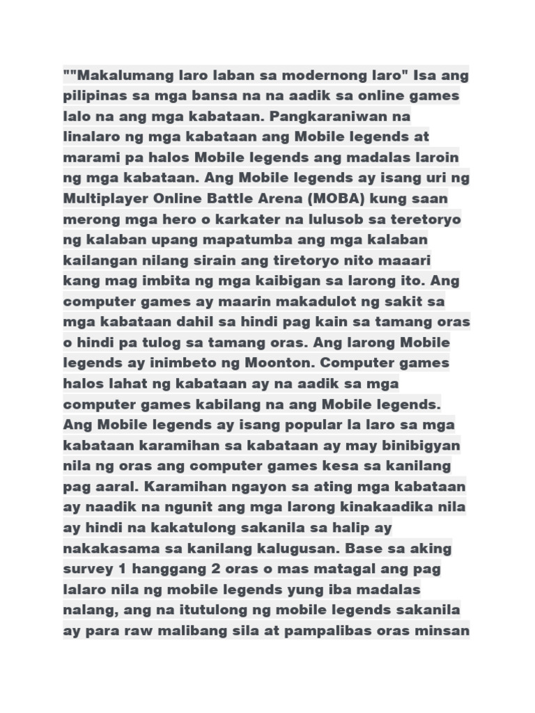 Makalumang Laro Laban Sa Modernong Laro | PDF