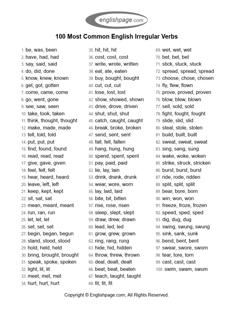 Top 100 Irregular Verbs Study List | PDF | Lifestyle