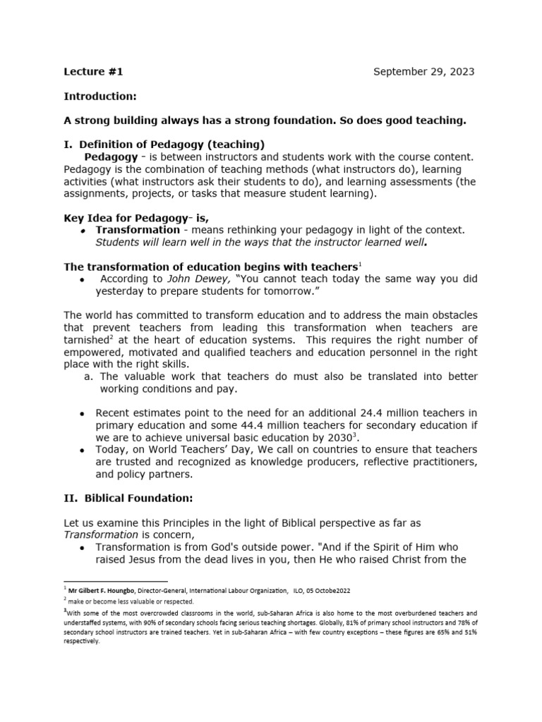 PTSM Lecture 1a Intro Methods of Teaching 2023 | PDF | Pedagogy | God The Father