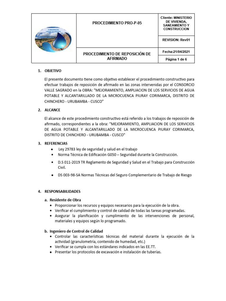 Procedimiento de Reposición de Afirmado | PDF