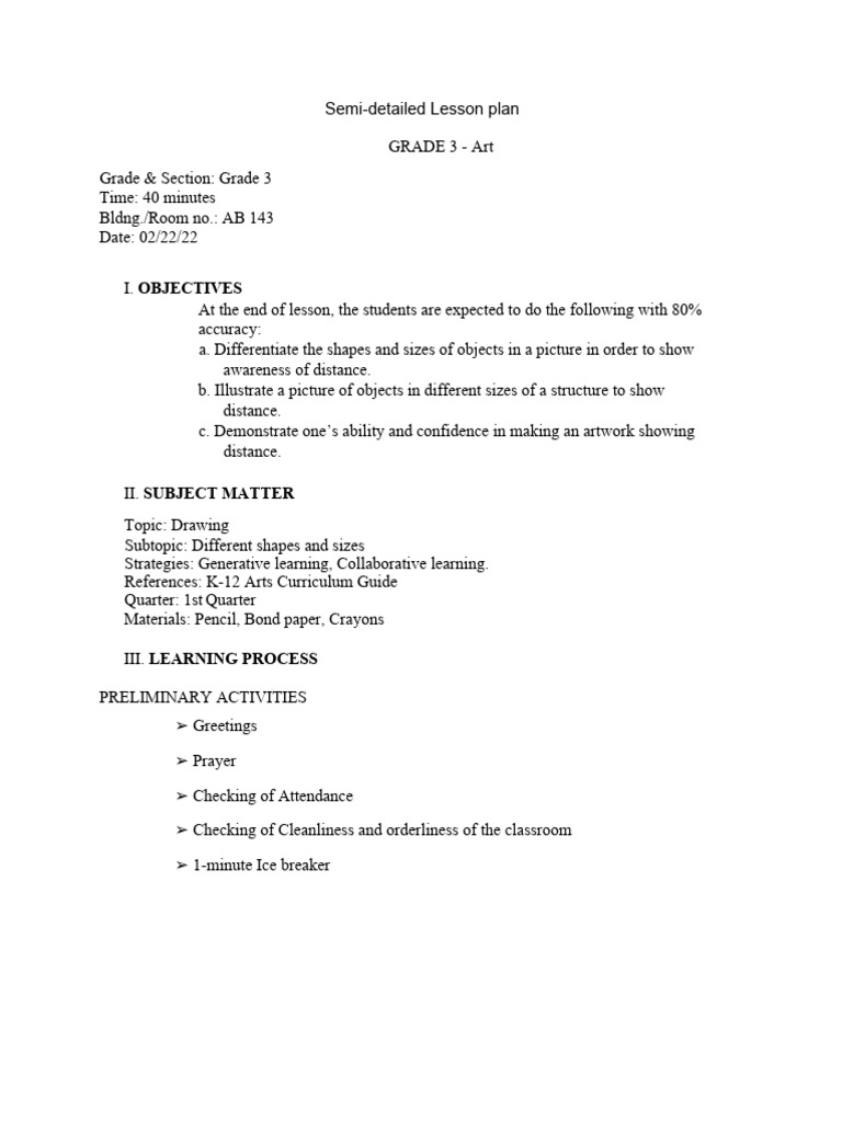 Arts Lesson Plan | PDF