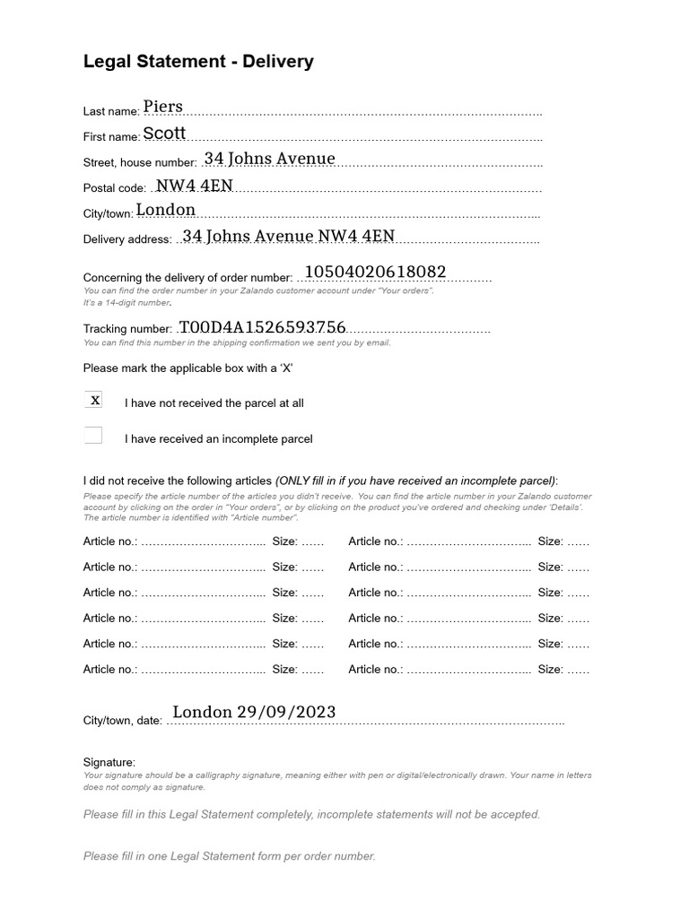 UK Legal Statement - Delivery | PDF