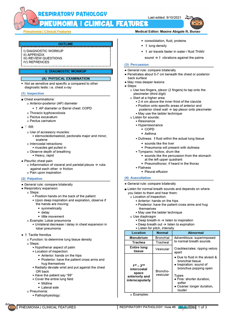 Pneumonia Clinical Features | PDF