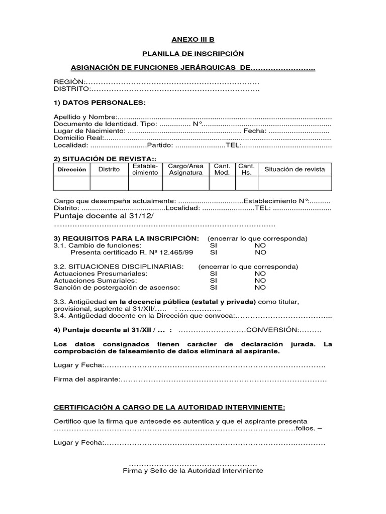 Anexo III - Planilla Inscripción | PDF | Autenticación | Gobierno y personalidad