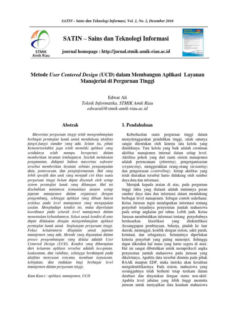 Metode User Centered Design (UCD) Dalam Membangun Aplikasi Layanan Manajerial Di Perguruan ...