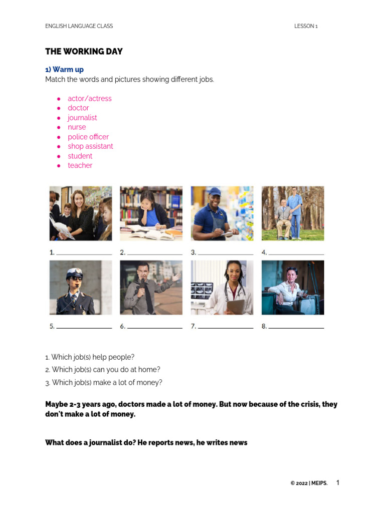 Lesson 1 - The Working Day | PDF | Language Arts & Discipline