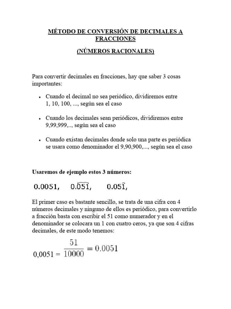 Conversión de Decimales a Fracciones | PDF