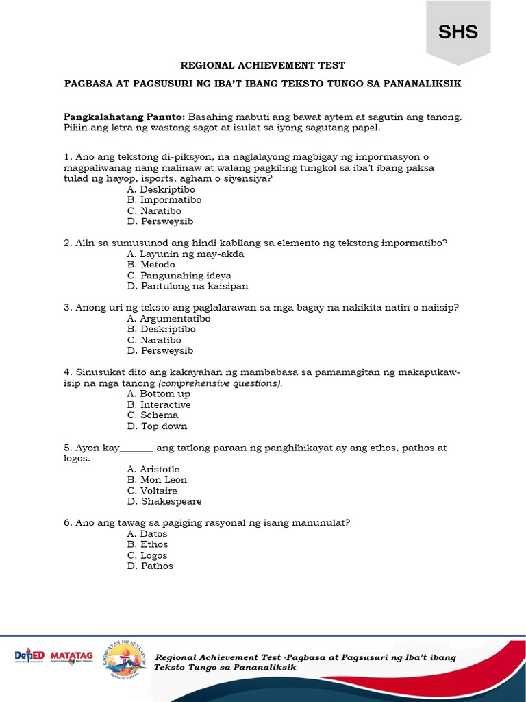 Pagbasa at Pagsusuri NG Iba't Ibang Teksto Tungo Sa Pananaliksik | PDF