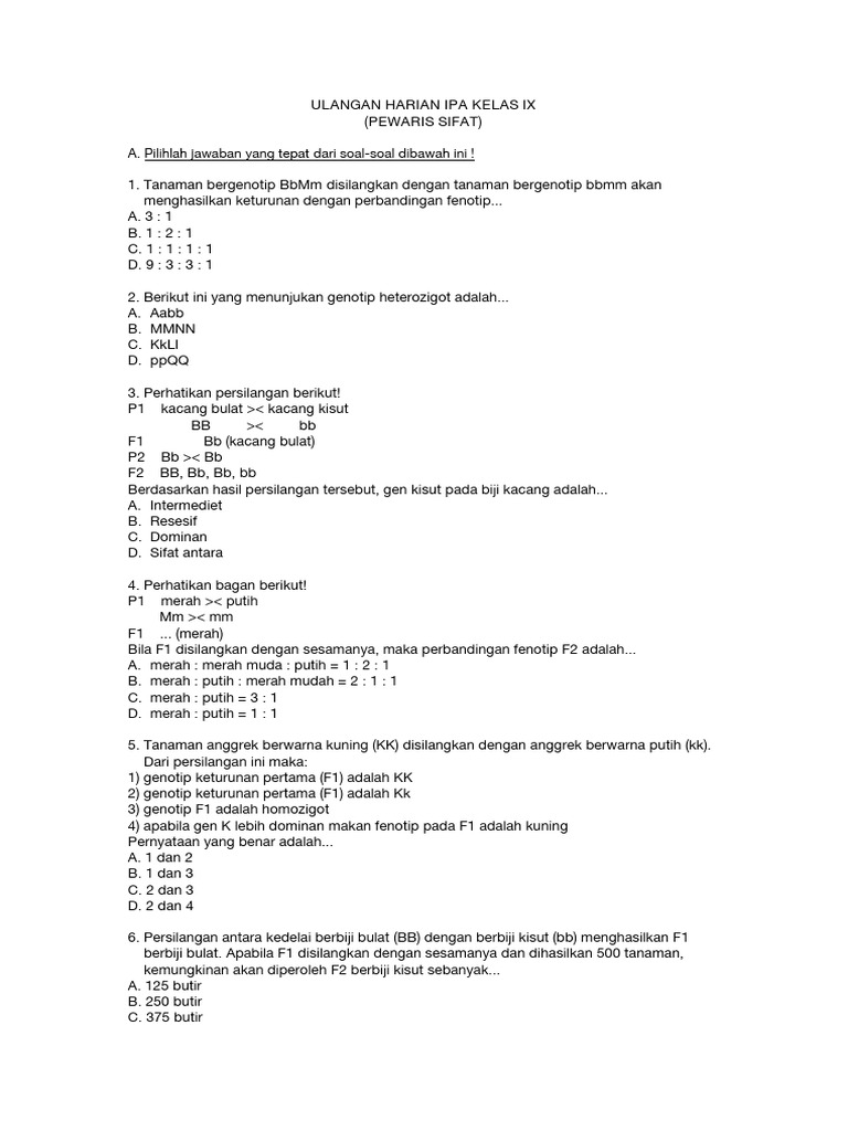 Ulangan Harian Bab 3 Kelas Ix | PDF