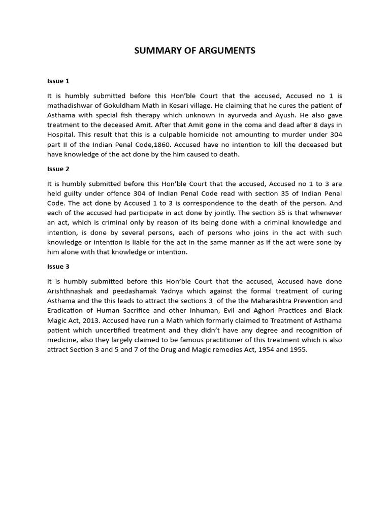 Summary of Arguments | PDF