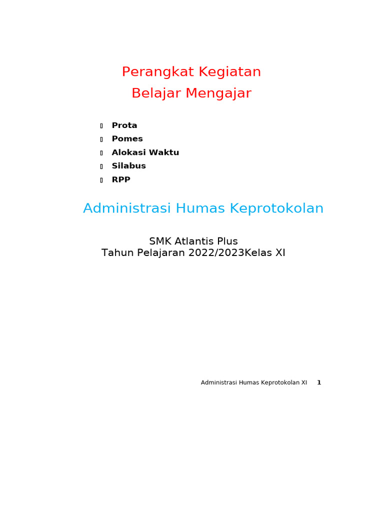 RPP Humas & Keprotokolan Kelas Xi Otkp | PDF