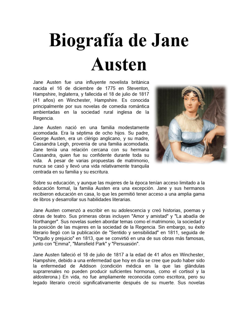 Biografía de Jane Austen | PDF