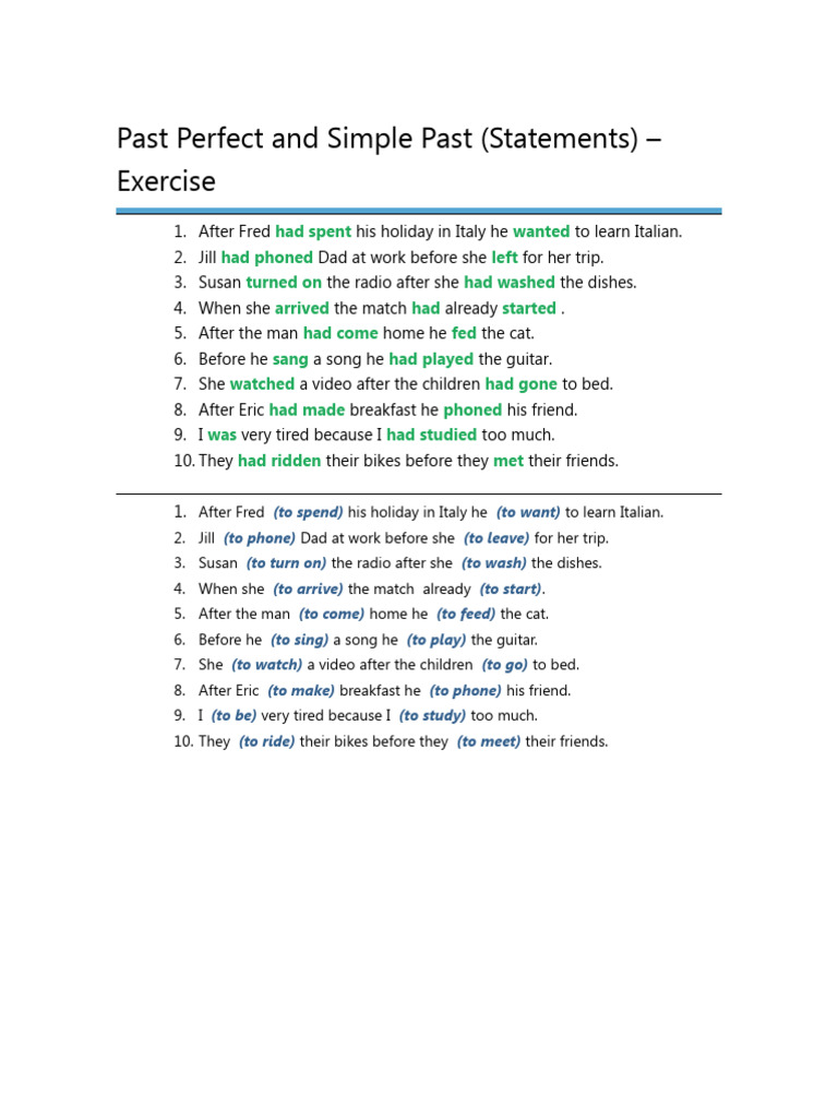 Contrast Past Perfect Past Simple | PDF