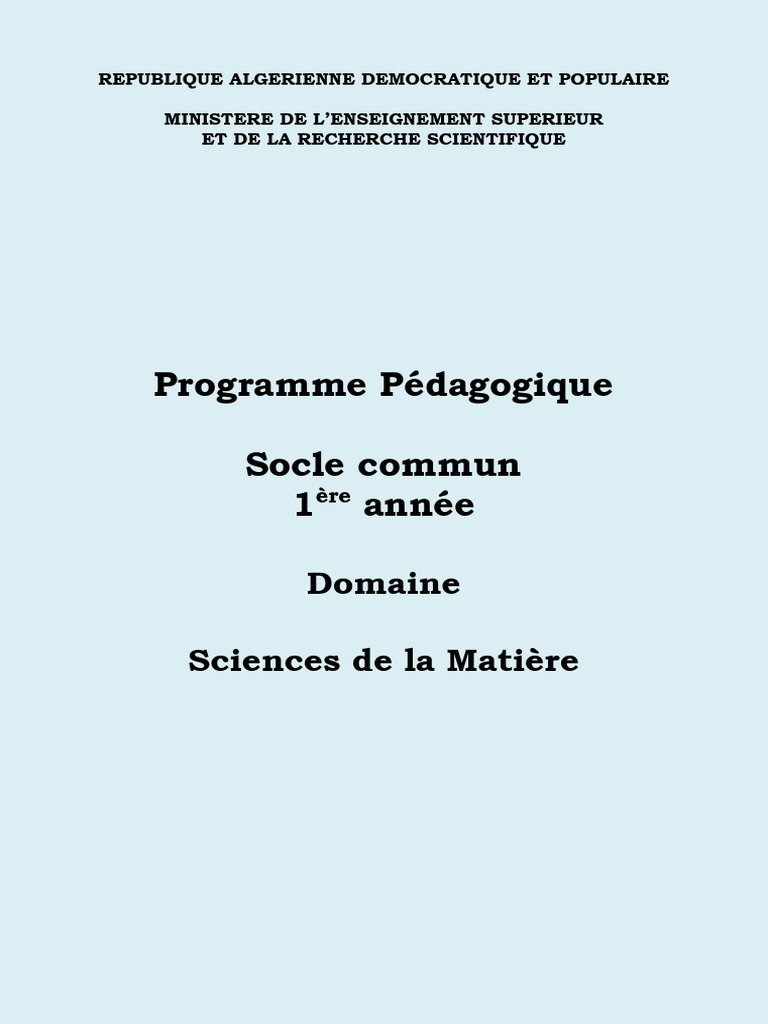 1ere Annee Tronc Commun Sciences de La Matiere | PDF