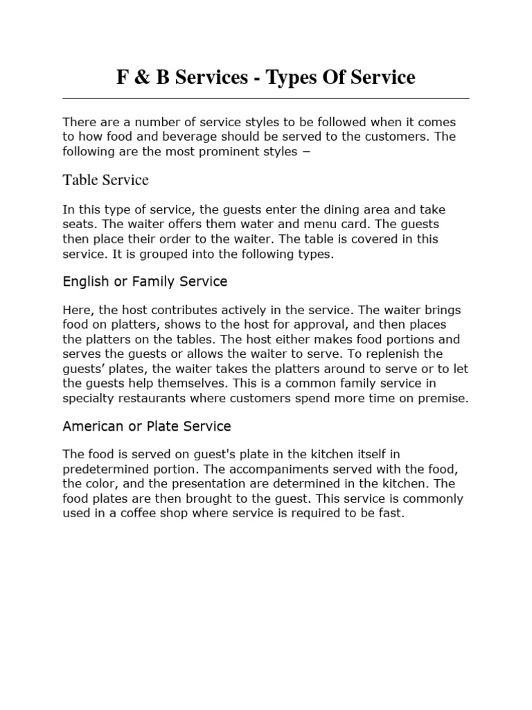 F & B Services - Types of Service | PDF | Cafeteria | Restaurants