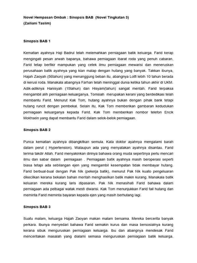 SINOPSIS Novel Hempasan Ombak | PDF