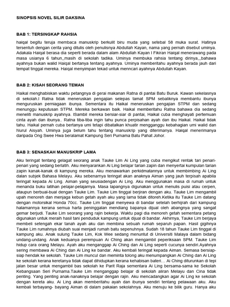 SINOPSIS NOVEL SILIR DAKSINA | PDF