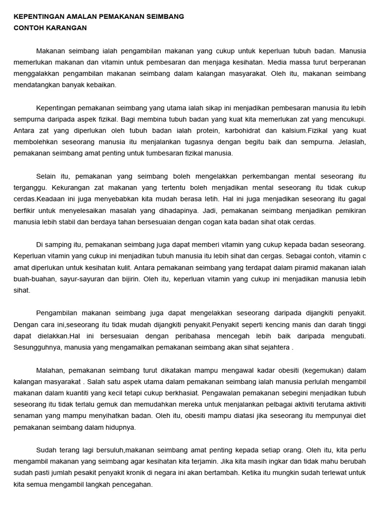 Kepentingan Pemakanan Seimbang | PDF