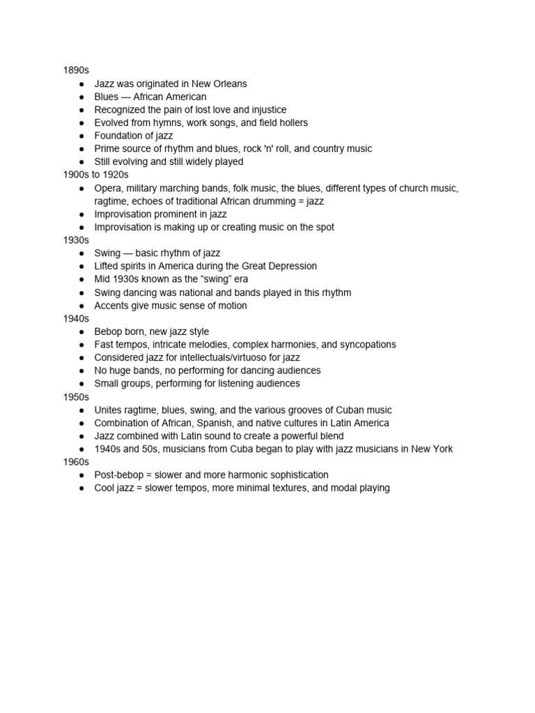 Evolution of Jazz Music Through Decades | PDF