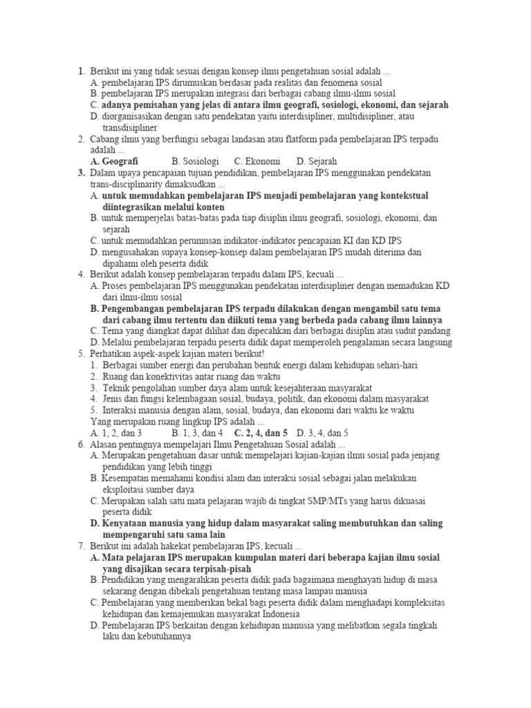 Kuis Pembelajaran IPS Terpadu | PDF