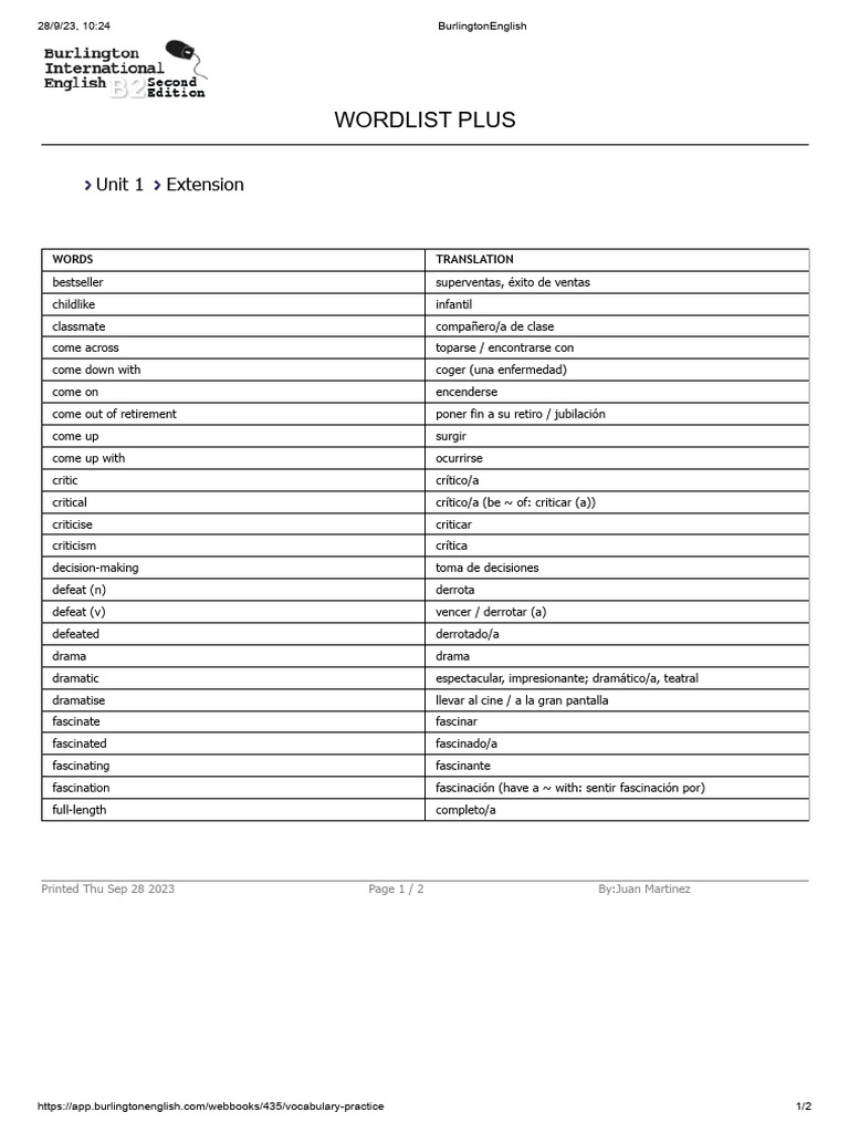Unit 1 Vocabulary Extension | PDF