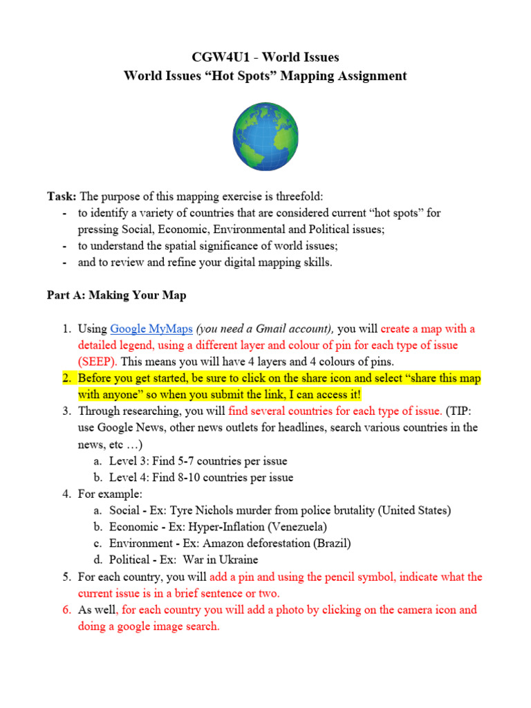3a - World Issues Hot Spots Mapping Assignment | PDF