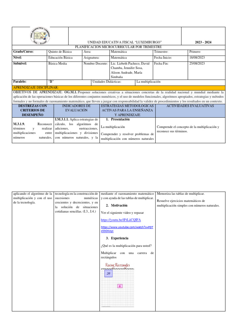 Formato Planificación de Clases 4 | PDF