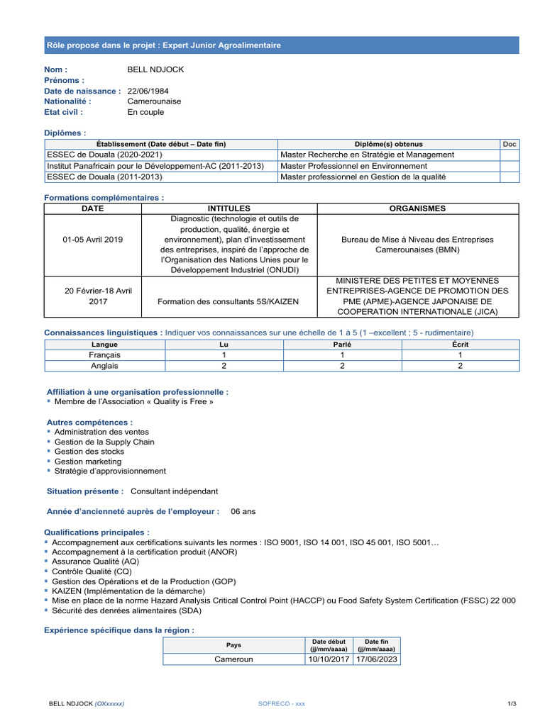 Bell CV Sofreco | PDF | Business