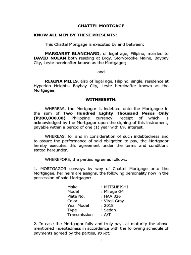 Chattel Mortgage | PDF | Mortgage Law | Business Law