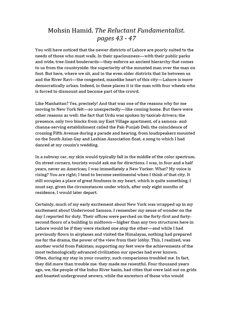 The Reluctant Fundamentalist Mohsin Hamid 43 47 | PDF | Social Science