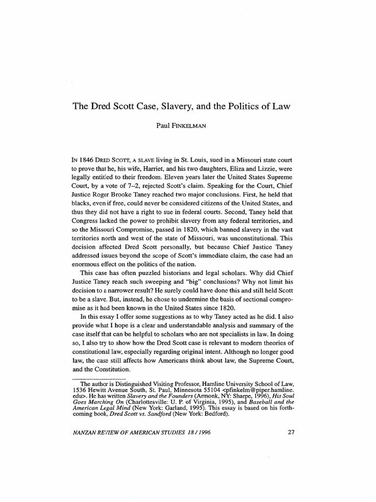 Dred Scott Case Slavery and The Politics | PDF