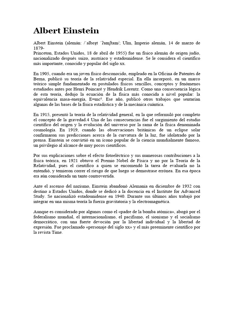 Vida y legado de Albert Einstein | PDF
