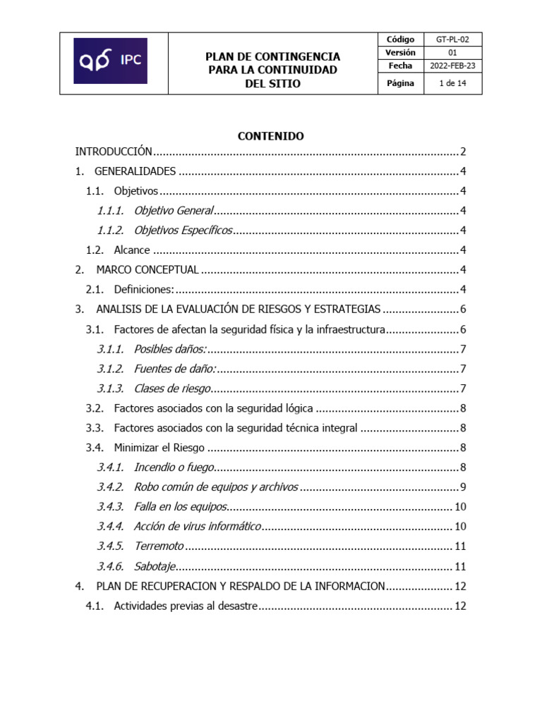 Plan de Contingencia IPC | PDF