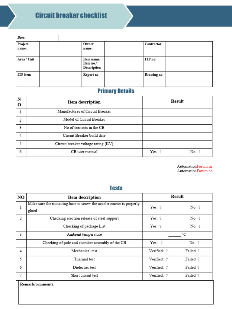 Circuit Breaker Checklist | PDF