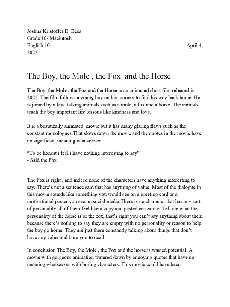 The Boy, The Mole, The Fox and The Horse | PDF