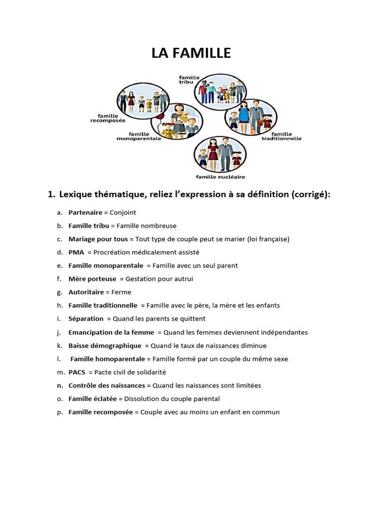 La Famille - Vocabulaire_Corrigé | PDF