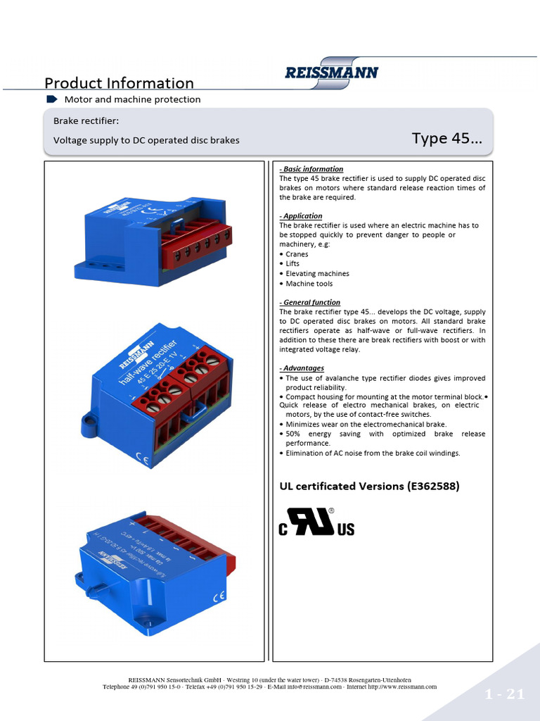 DC Brake Rectifier Type 45 Guide | PDF | Rectifier | Electric Motor