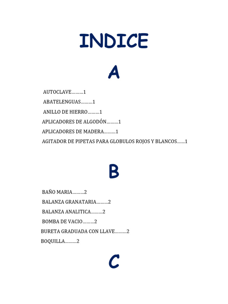 Ã - Ndice de Material y Equipo de Laboratorio | PDF