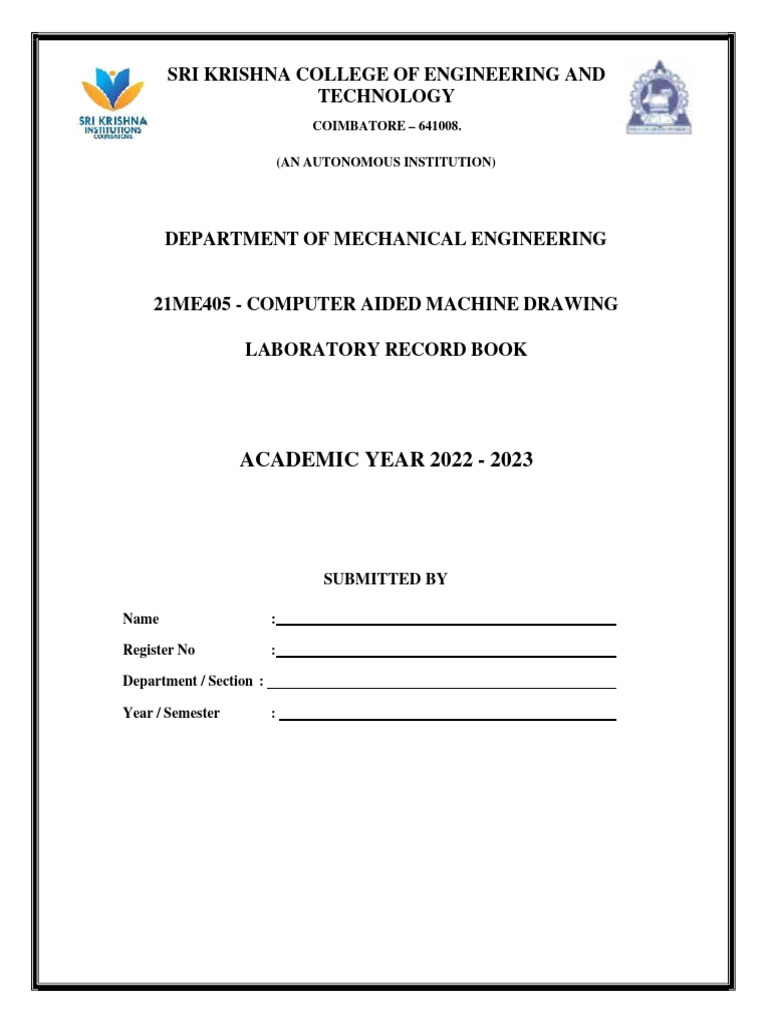 21me405 - Computer Aided Machine Drawing - Lab Record | PDF | Computers ...