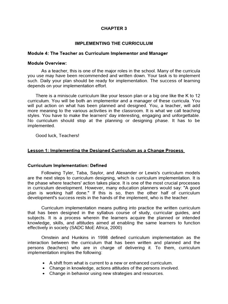 Chapter 3 Module 4 | PDF | Curriculum | Learning