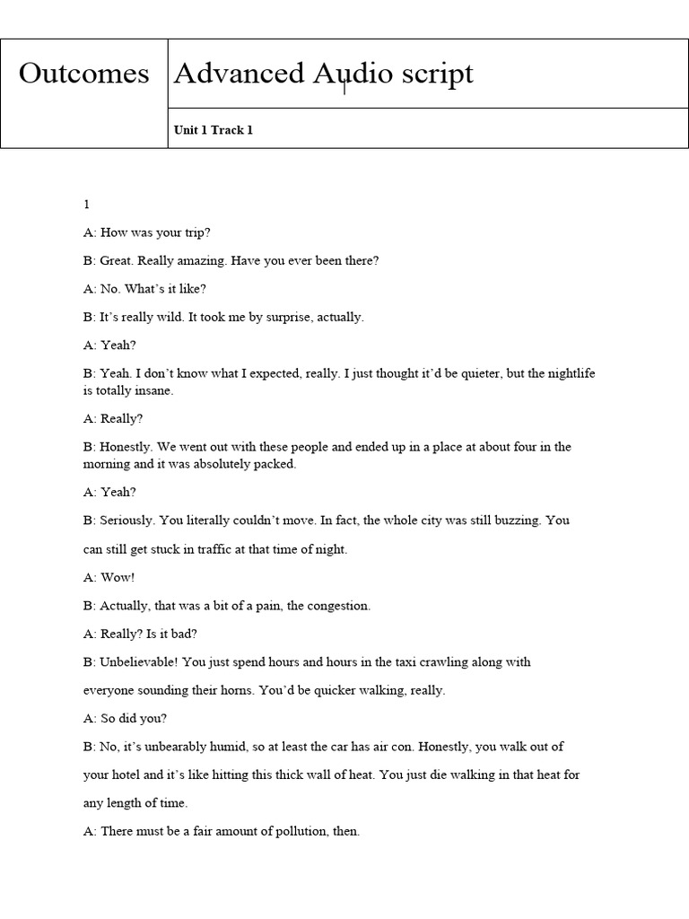 Advanced Unit 1 Audio Track 1 | PDF