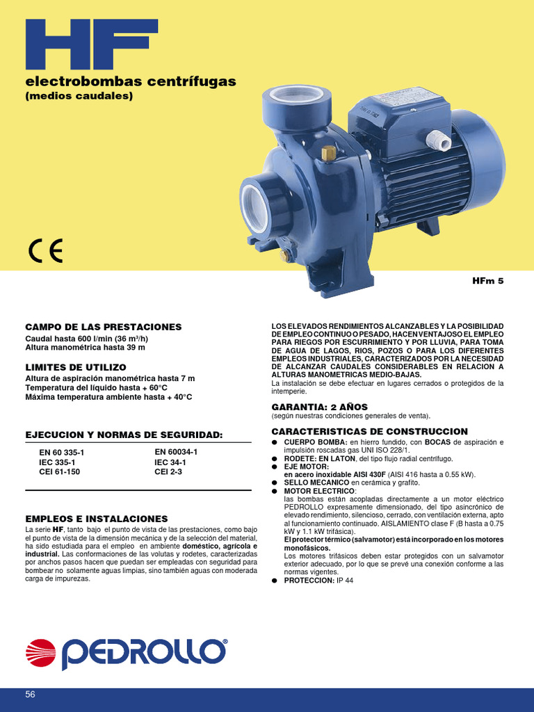 Bomba Centrifuga Pedrollo | Descargar gratis PDF | Física Aplicada e Interdisciplinaria ...